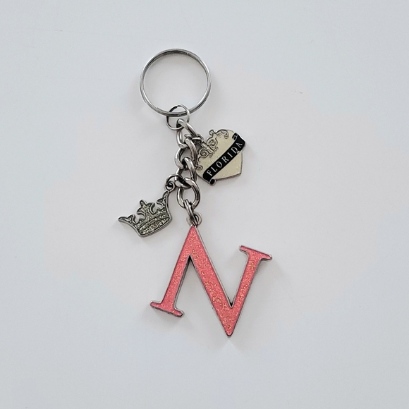 Accessories | N Initial Charm Keychain Pink Glitter Heart Crown | Poshmark